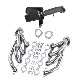 Black 4'' Cold Air Intake+Exhaust Header for 99-06 Chevy GMC Avalanche ...
